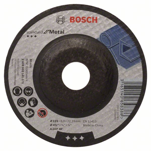 Bosch brusna ploča ispupčena Standard for Metal A 24 P BF, 115 mm, 22,23 mm, 6,0 mm - 2608603181