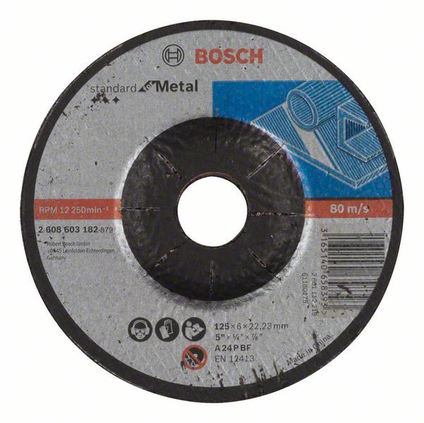 Bosch brusna ploča ispupčena Standard for Metal A 24 P BF, 125 mm, 22,23 mm, 6,0 mm - 2608603182