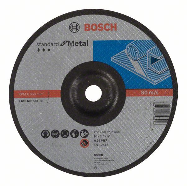 Bosch brusna ploča ispupčena Standard for Metal A 24 P BF, 230 mm, 22,23 mm, 6,0 mm - 2608603184