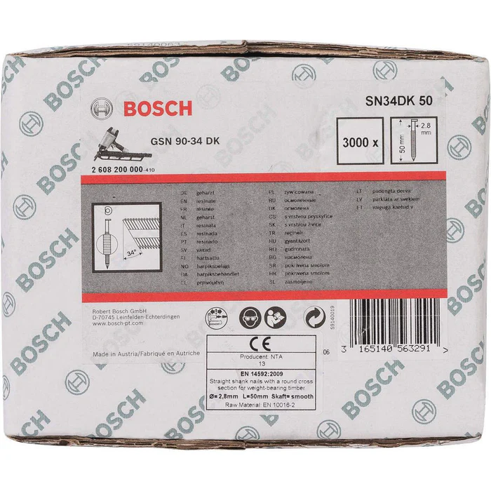 Bosch ekser sa prugama D–glava SN34DK 50 2,8 mm, 50 mm, čista, glatka - 2608200000