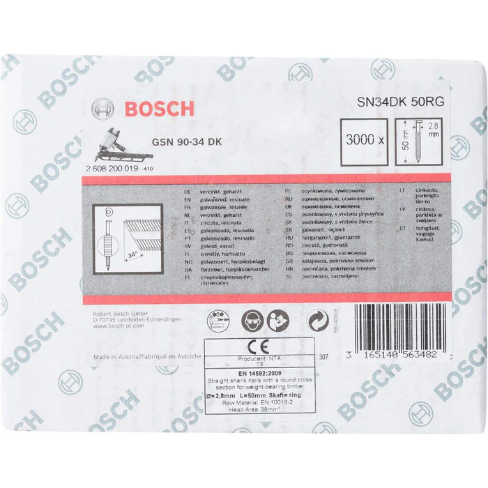 Bosch ekser sa prugama D–glava SN34DK 50RG 2,8 mm, 50 mm, pocinkovana, nabrazdana - 2608200019