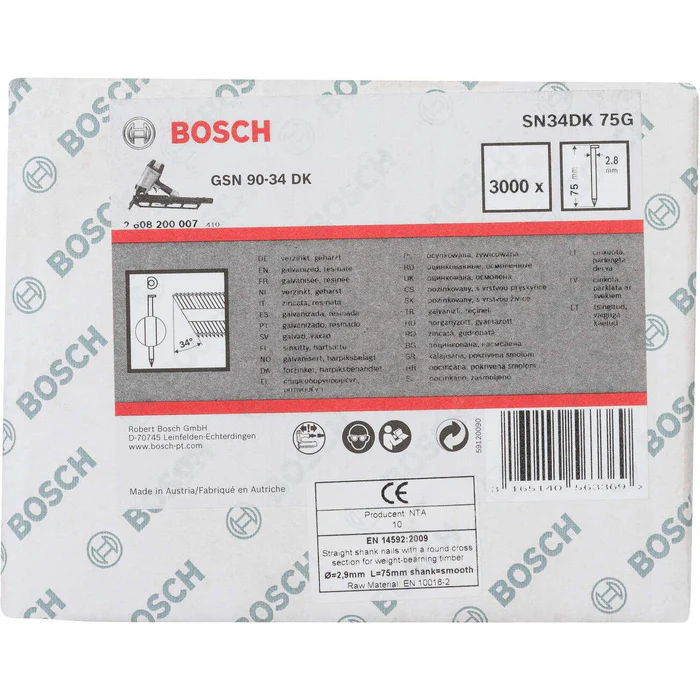 Bosch ekser sa prugama D–glava SN34DK 75G 2,8 mm, 75 mm, pocinkovana, glatka - 2608200007