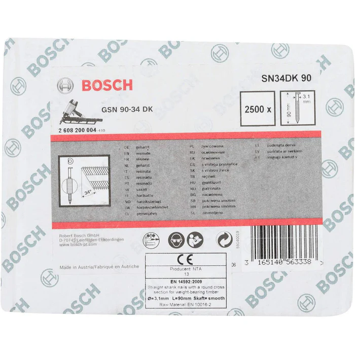 Bosch ekser sa prugama D–glava SN34DK 90 3,1 mm, 90 mm, čista, glatka - 2608200004