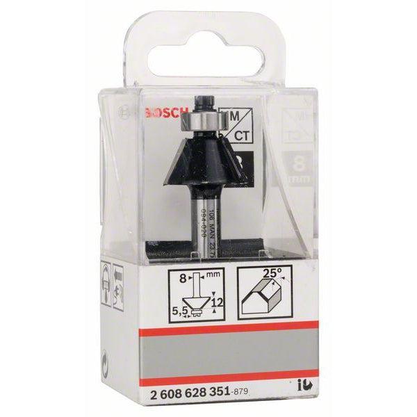 Bosch glodalo za skošavanje ivica / glodalo za glodanje uz površinu 8 mm, D1 23,7 mm, B 5,5 mm, L 12 mm, G 54 mm, 25° - 2608628351