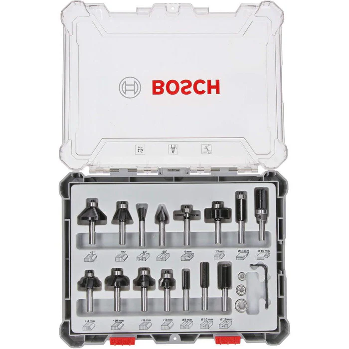 Bosch komplet raznih glodala, 15 komada, prihvat od 6 mm - 2607017471