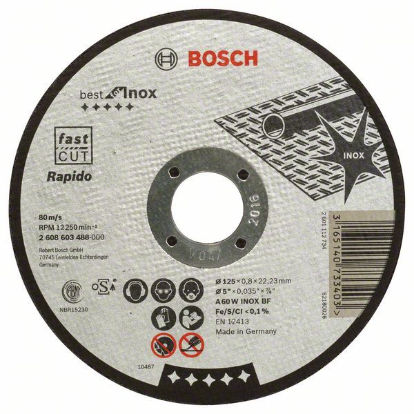 Bosch rezna ploča ravna Best for Inox - Rapido A 60 W INOX BF, 125 mm, 0,8 mm - 2608603488