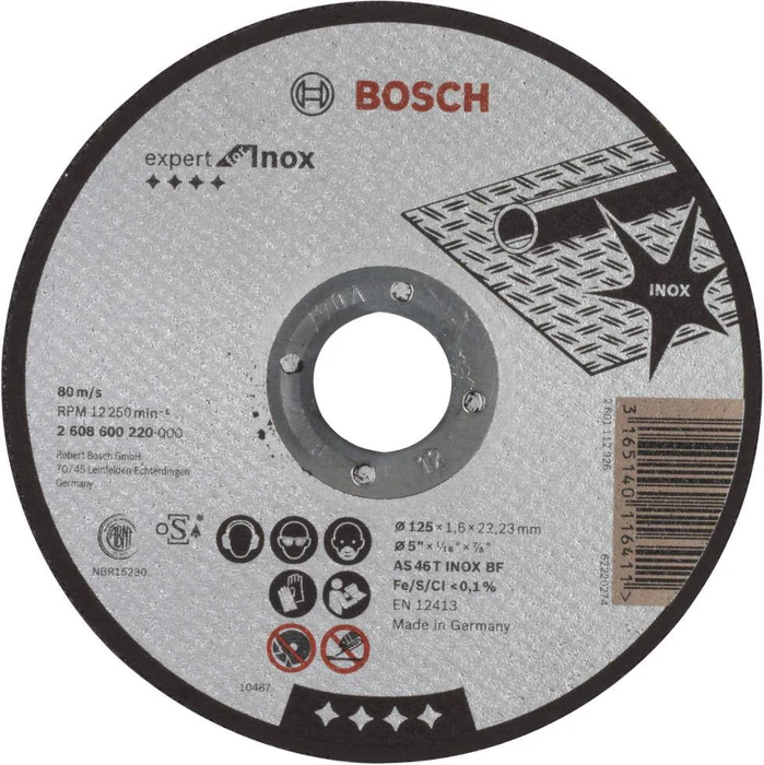 Bosch rezna ploča ravna Expert for Inox AS 46 T INOX BF, 125 mm, 1,6 mm - 2608600220