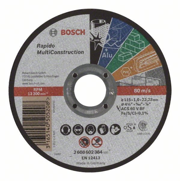 Bosch rezna ploča ravna Rapido Multi Construction ACS 60 V BF, 115 mm, 1,0 mm - 2608602384