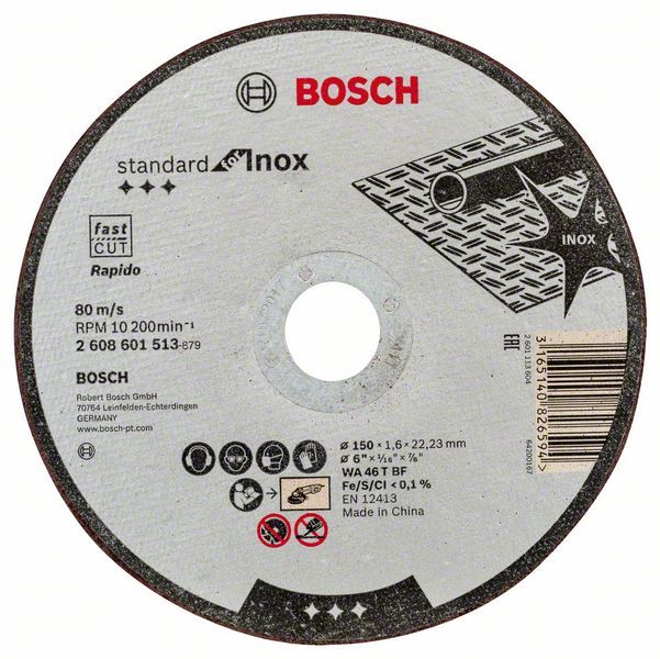 Bosch rezna ploča ravna Standard for Inox WA 46 T BF, 150 mm, 22,23 mm, 1,6 mm - 2608601513