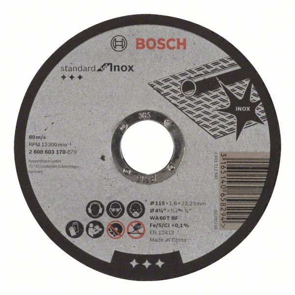 Bosch rezna ploča ravna Standard for Inox WA 60 T BF, 115 mm, 22,23 mm, 1,6 mm - 2608603170