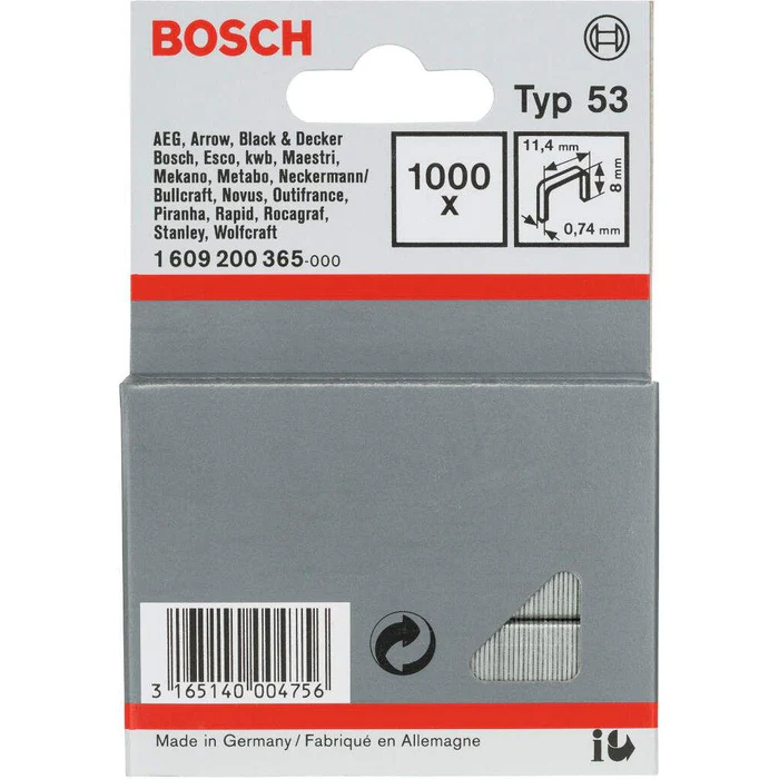 Bosch spajalica od tanke žice tip 53 11,4 x 0,74 x 8 mm 1000kom - 1609200365