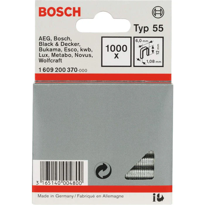 Bosch spajalica sa uskim leđima tip 55 6 x 1,08 x 12 mm - 1609200370