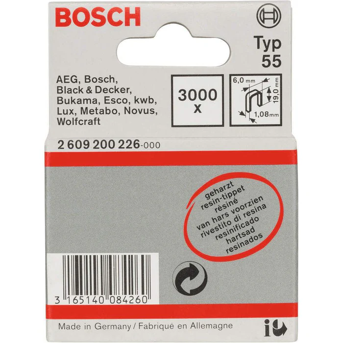 Bosch spajalica sa uskim leđima tip 55 obložena smolom 6 x 1,08 x 19 mm - 2609200226