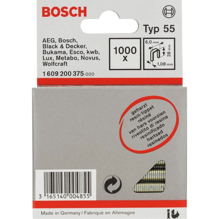 Bosch spajalica sa uskim leđima tip 55 obložena smolom 6 x 1,08 x 28 mm - 1609200375