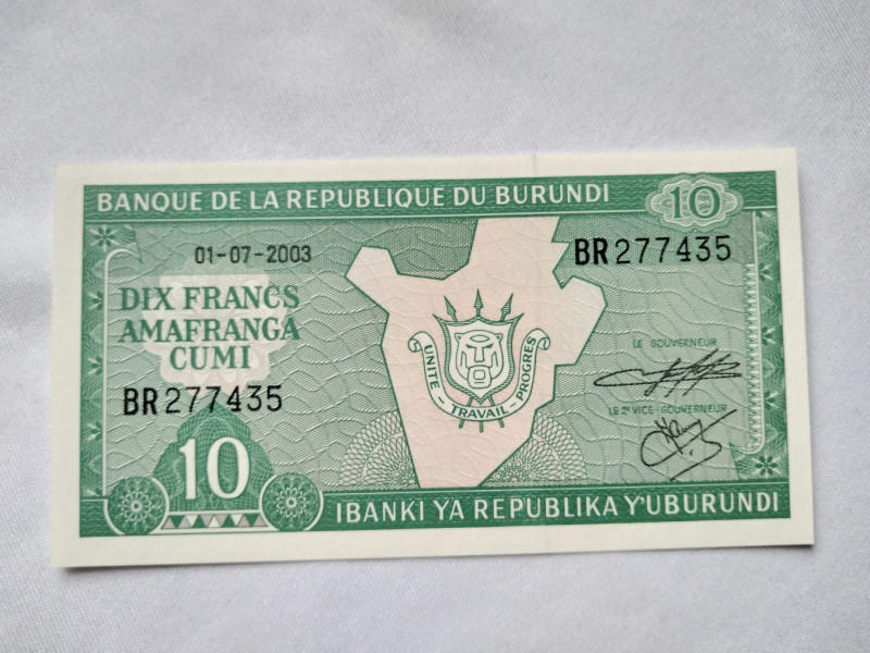 Burundi 10 francs,2003 god.UNC