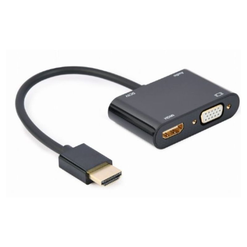 A-HDMIM-HDMIFVGAF-01 Gembird HDMI male to HDMI female + VGA female + audio adapter cable, black