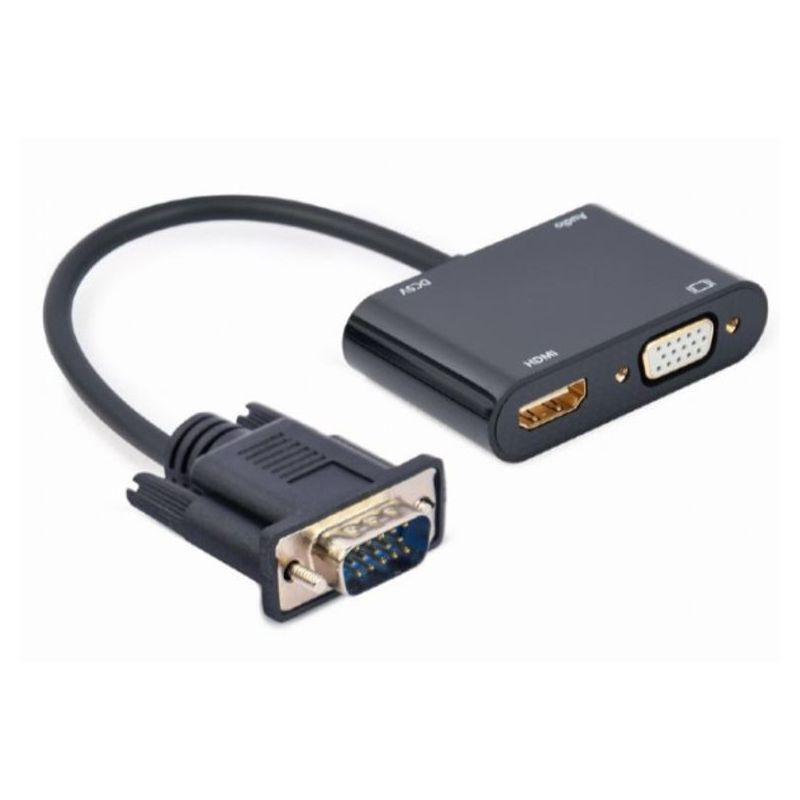 A-VGA-HDMI-02 Gembird VGA to HDMI + VGA adapter cable, 0.15 m, black