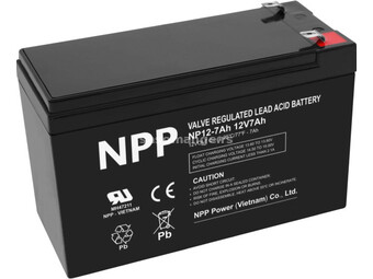 NPP NP12V-7Ah, AGM BATTERY, C20=7AH, T1, 151x65x94x100, 1,97KG, BLACK (NPP NP12/7Ah)