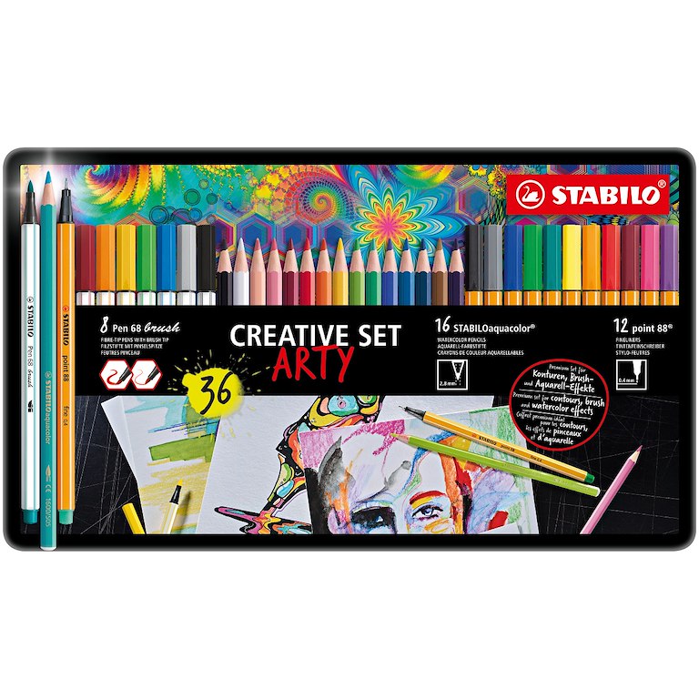 Kreativni set STABILO Pen 68 brush + STABILO point 88 + STABILOaquacolor 1/36 Arty
