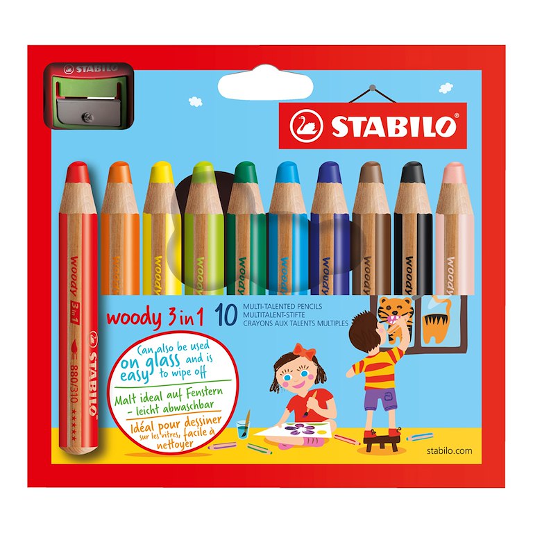 Drvene bojice STABILO woody 3 in 1 + rezač set 1/10