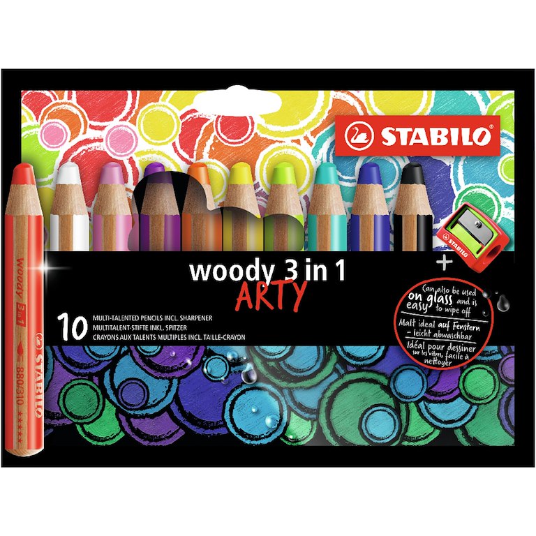 Drvena bojica STABILO woody 3 in 1 Arty set sa rezačem 1/10