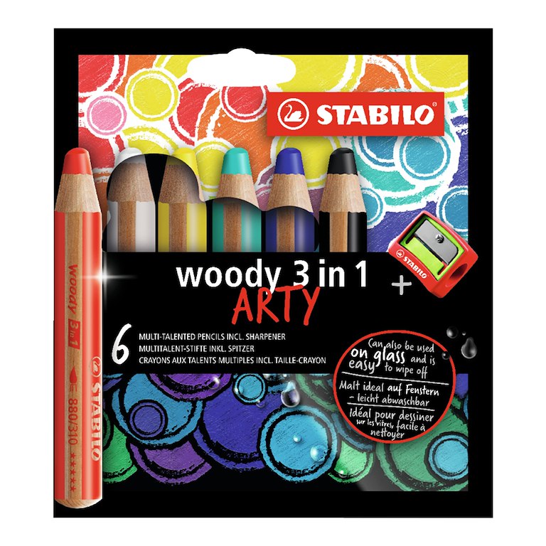 Drvena bojica STABILO woody 3 in 1 Arty set sa rezačem 1/6