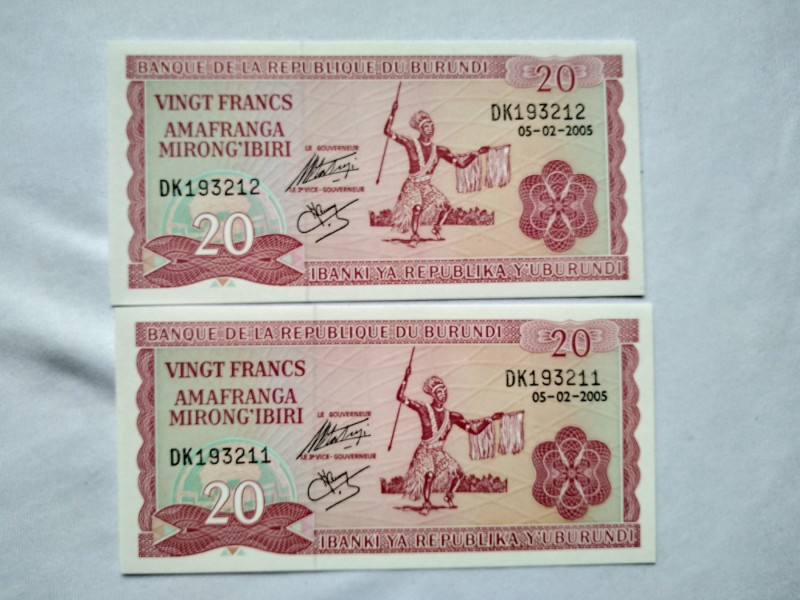 Burundi 20 francs,2005 god.UNC,vezani brojevi