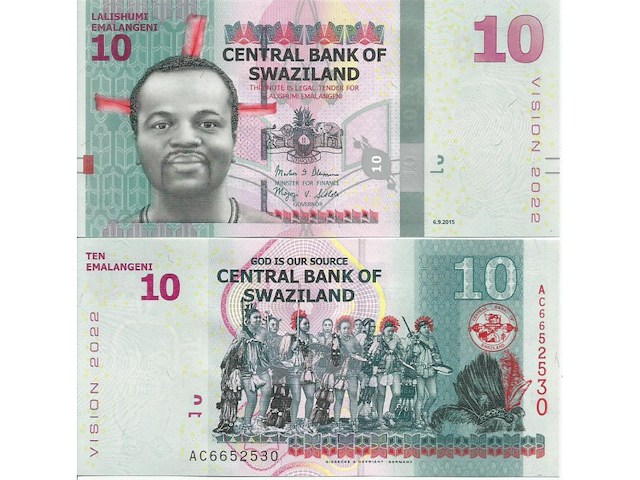 Swaziland 10 emalangeni 2015. UNC