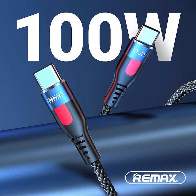 USB Data Cable REMAX RC-187c LESU PRO ALUMINIUM PD 100W FAST CHARGE Type-c na Type-C crni 1m