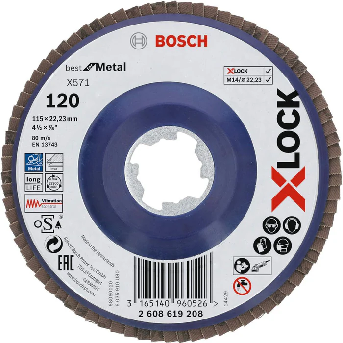 Bosch X-LOCK lamelne ploče, ravna verzija, plastična ploča, Ø115 mm, G 120, X571, Best for Metal, 1 komad - 2608619208