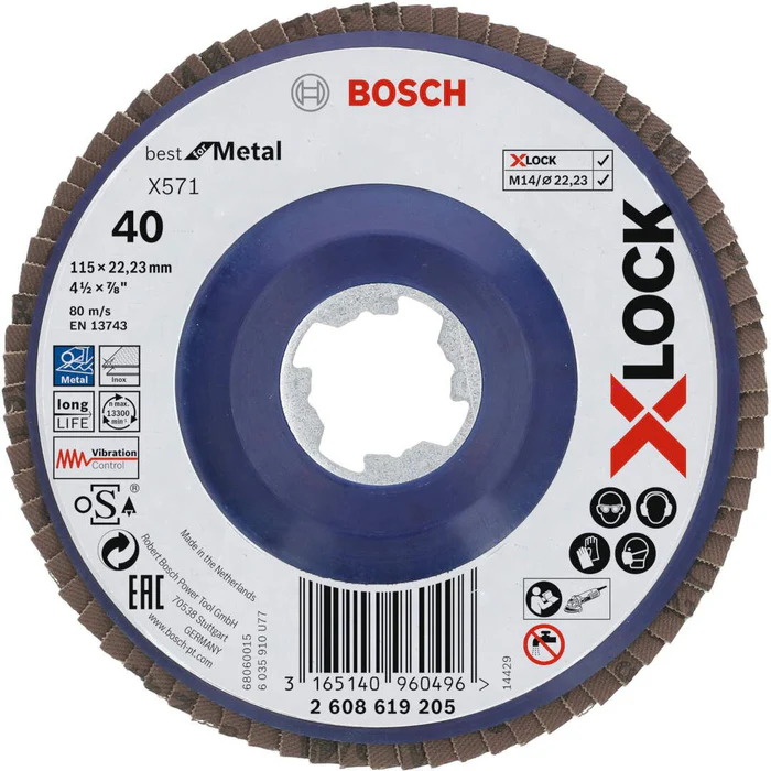 Bosch X-LOCK lamelne ploče, ravna verzija, plastična ploča, Ø115 mm, G 40, X571, Best for Metal, 1 komad - 2608619205