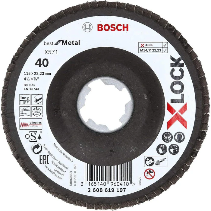 Bosch X-LOCK lamelne ploče, verzija pod uglom, vlaknasta ploča, Ø115 mm, G 40, X571, Best for Metal, 1 komad - 2608619197