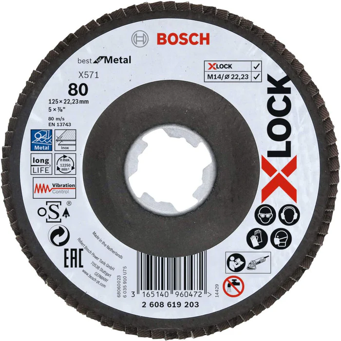 Bosch X-LOCK lamelne ploče, verzija pod uglom, vlaknasta ploča, Ø125 mm, G 80, X571, Best for Metal, 1 komad - 2608619203