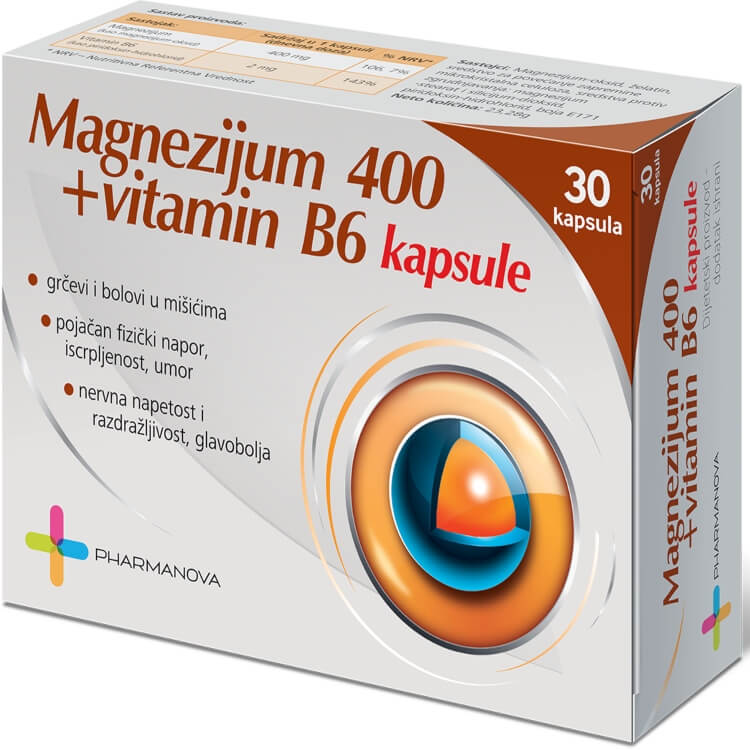 Magnezijum 400 + vitamin B6 30 kapsula