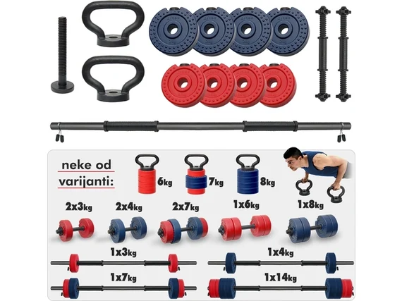 Iron Sport Tegovi set 14kg tegova 2+1 šipka i ručka za zvono