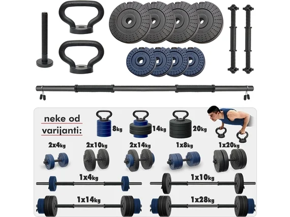 Iron Sport Tegovi set 28kg tegova 2+1 šipka i ručka za zvono