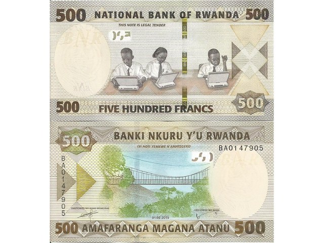 Rwanda 500 francs 2019. UNC