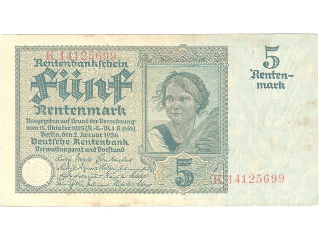 Nemacka 5 rentenmark 1926