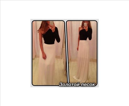 43) Crno-bela elegantna duga haljina