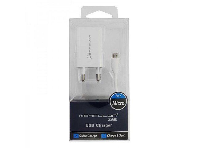 Kucni punjac KONFULON C13+S02 5V 1A sa micro USB kablom beli