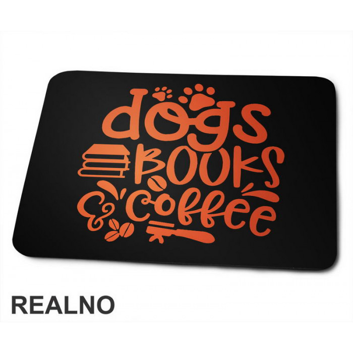 DOGS, BOOKS, COFFEE - RED - BOOKS - ČITANJE - KNJIGE - PODLOGA ZA MIŠ