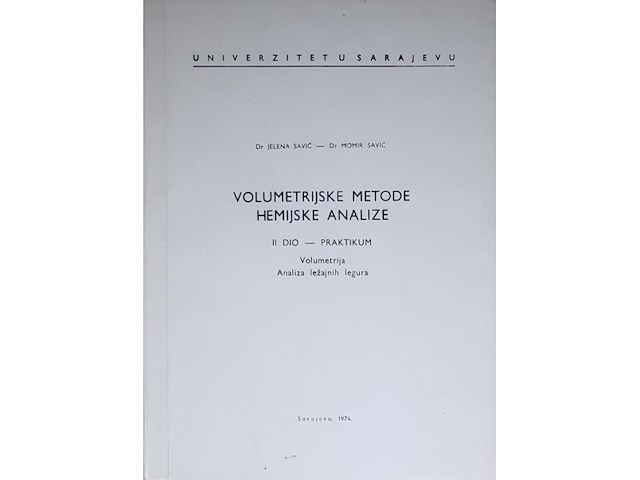 Volumetrijske Metode Hemijske Analize - Dr.Jelena Savić