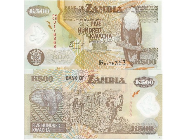 Zambia 500 kwacha 2008. UNC POLIMER