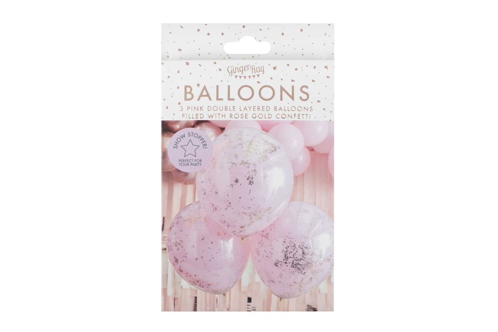 Roze balon u balonu sa rose gold konfeticama 42cm – 3 kom