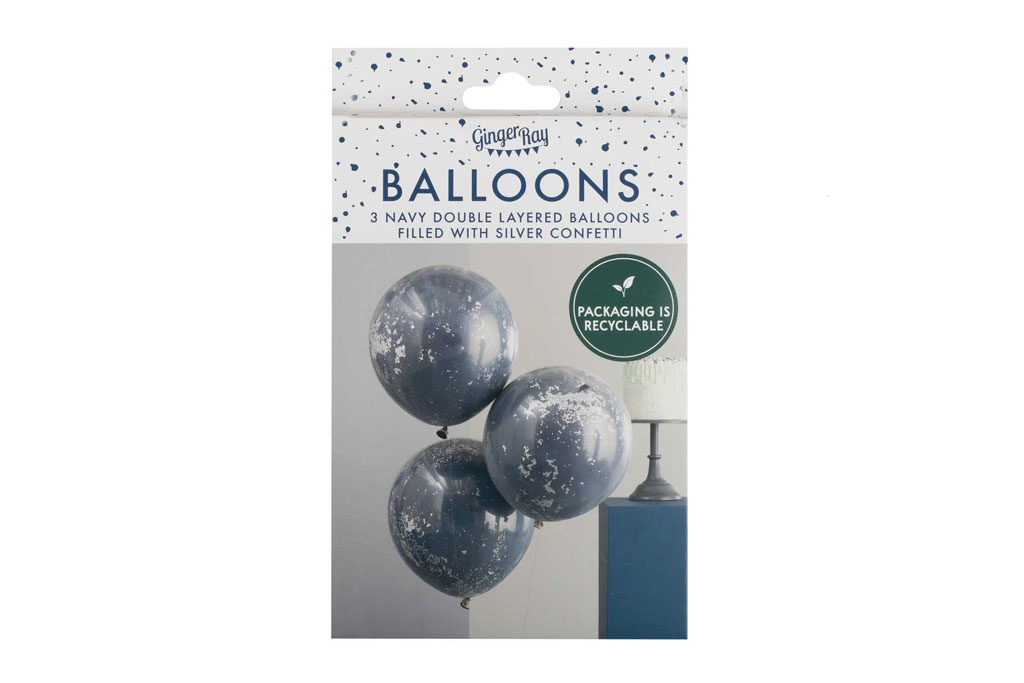 Plavi balon u balonu sa srebrnim konfeticama 42cm – 3 kom