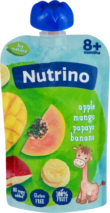 Nutrino
Voćni pire, jabuka, mango, papaja, banana, od 8. meseca, 100 g