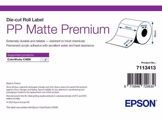 PP Matte Label Premium, Die-cut Roll, 76mm x 51mm, 535 Labels