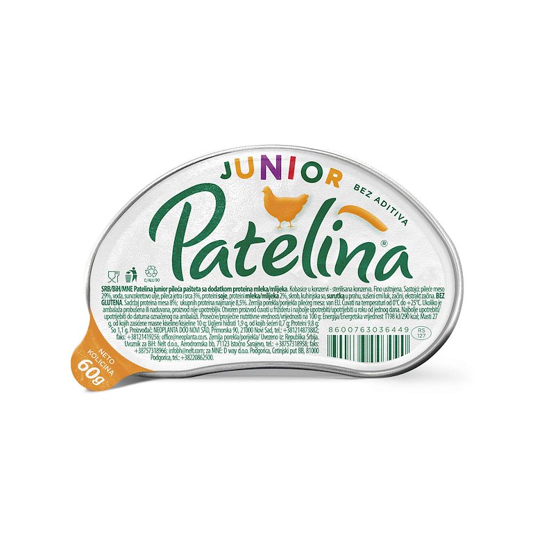 Patelina pašteta pileća junior 60g patelina