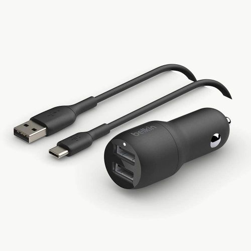 BELKIN CCE001BT1MBK dual auto punjac USB-A 24W + kabl USB-A na USB-C