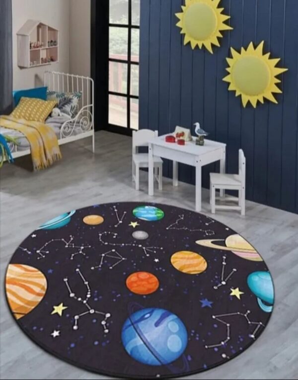 Okrugli tepih za decu 120x120cm – Cosmos, crni, TK-070